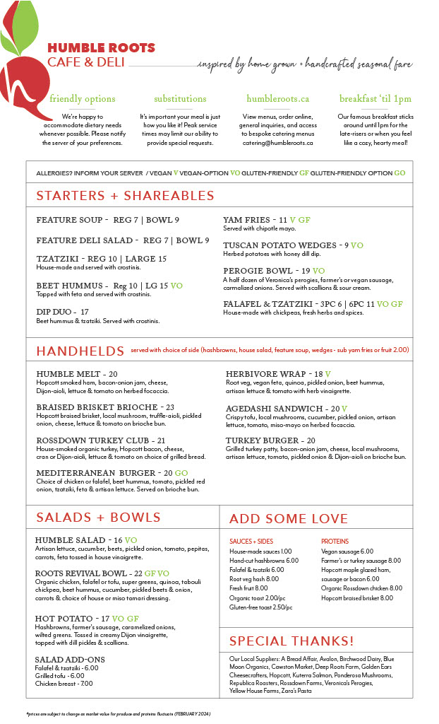 Menus – Humble Roots Cafe & Deli
